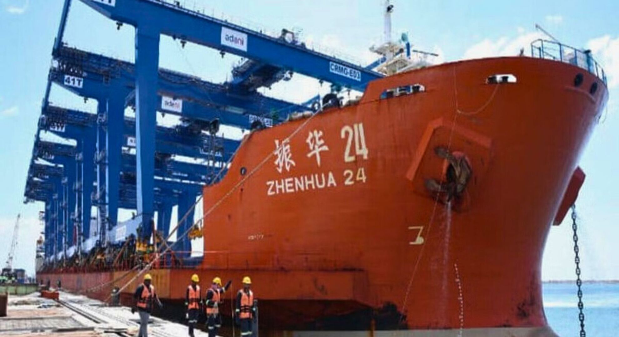 The Third Chinese Ship Docks at the Vizhinjam Port With a Crane - Orbitshub